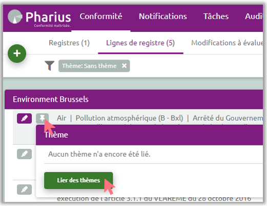 Connecter des lignes de registres à un thème – Pharius. Guide online